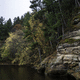 Colored trees of Autumn on the river shore in Wisconsin Dells image ...